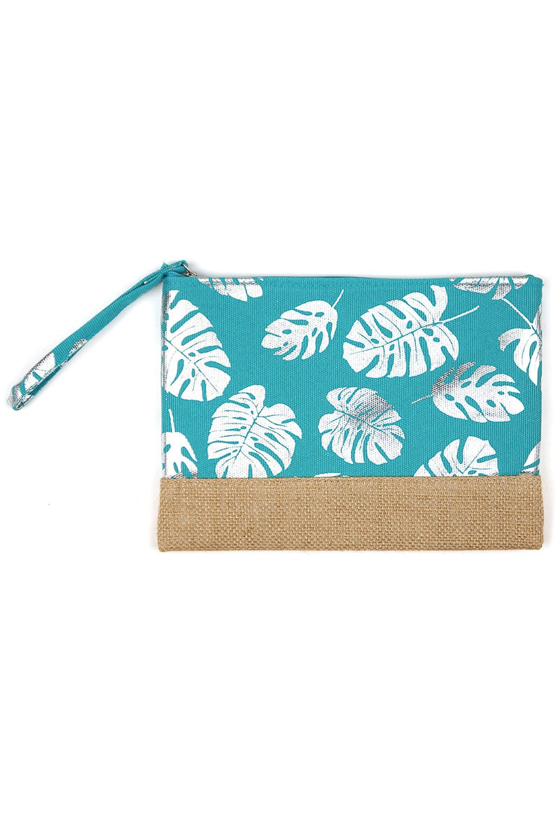 Silver Foil Tropical Leaves Pouch.